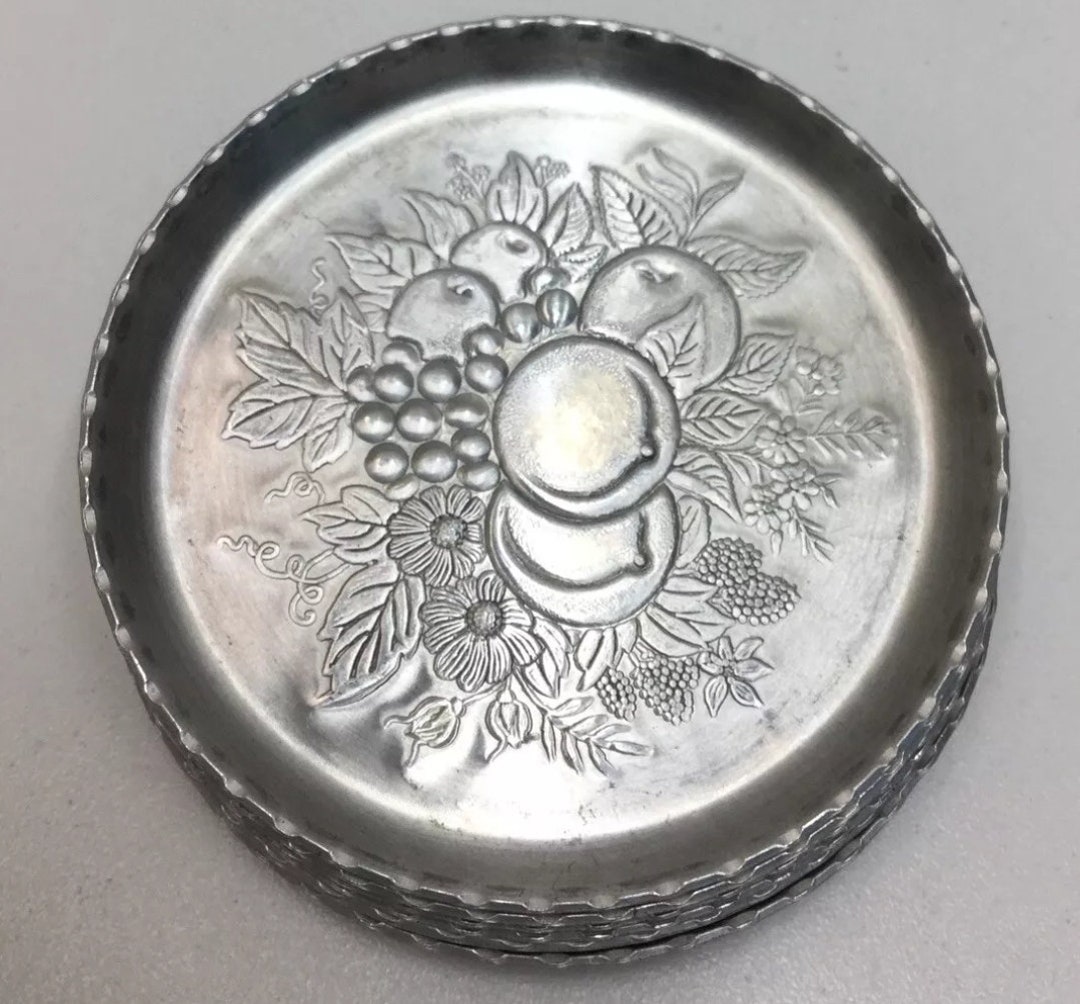 6 Vintage Hand Forged Aluminum Coasters Fruits Pattern Design - Etsy