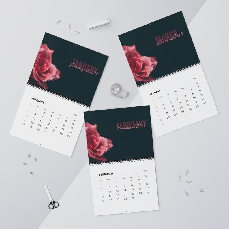 Romantic Floral Heart Calendar 2024 Wall Calendar With Elegant Heart ...