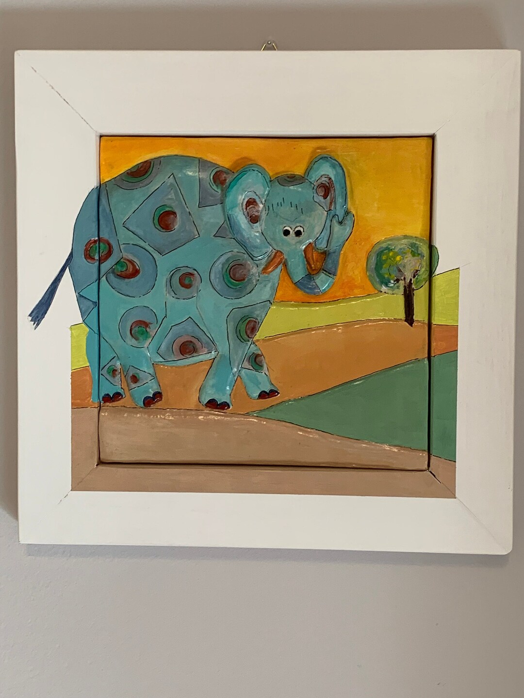 Small Picture With Bas-relief Clay Tile ELEPHANT ANIMAL DECOR - Etsy