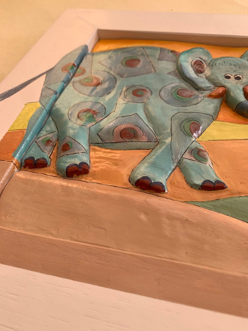 Small Picture With Bas-relief Clay Tile ELEPHANT ANIMAL DECOR - Etsy