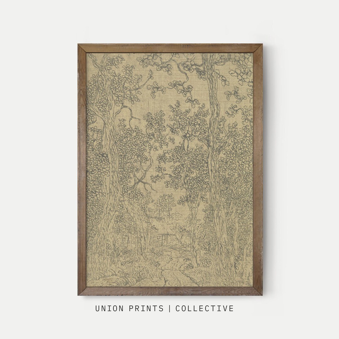 Antique Landscape Etching | Green Tonal Wall Art | Printable Digital ...
