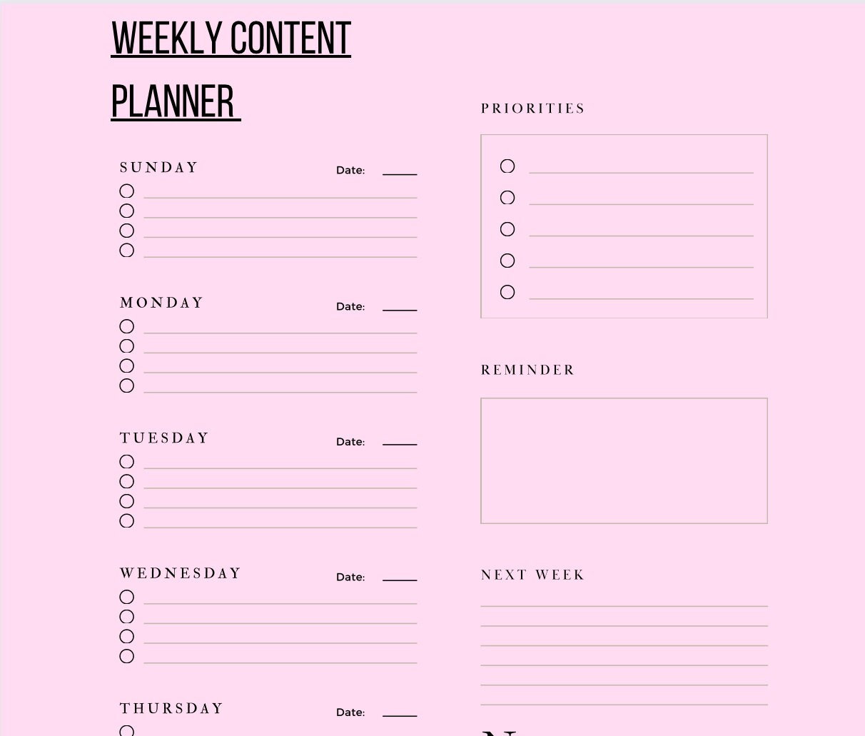 Weekly Content Calendar - Etsy