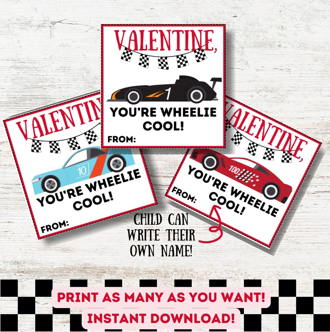 Race Car Valentine Card-racecar Valentine Card-race Car Valentine's Day ...