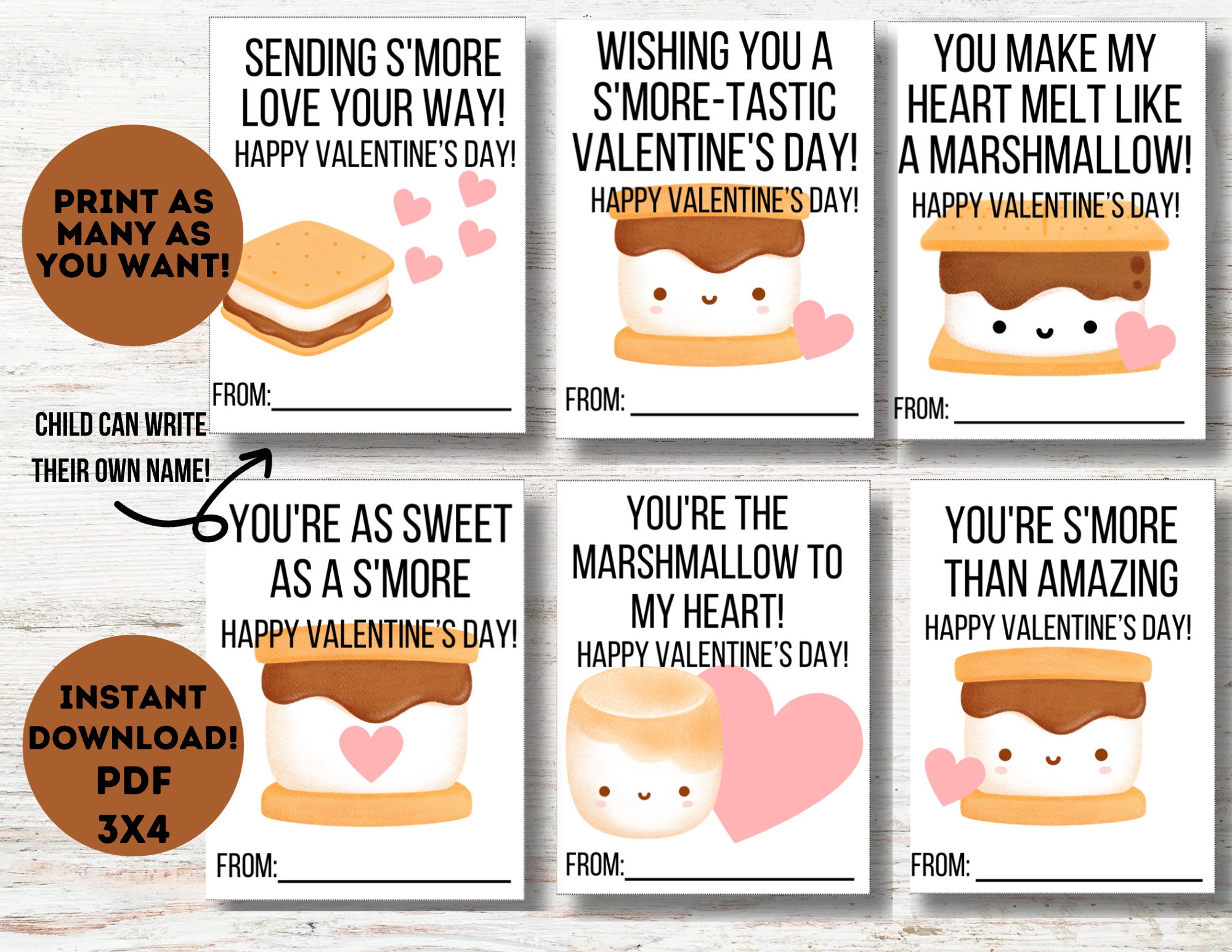 Printable Smore's Card-smore's Valentine's Day Cards-instant Smore's ...