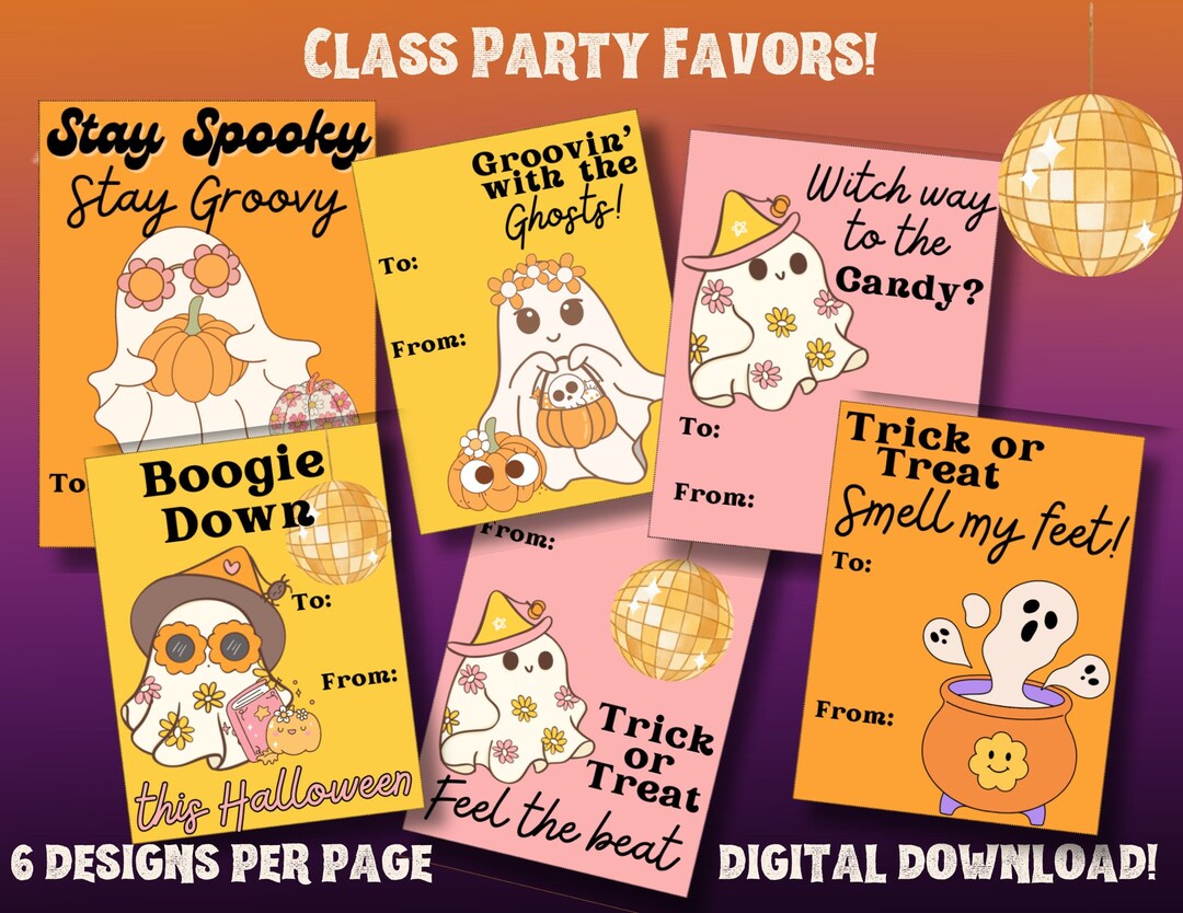 Groovy Ghost Printable Cards for Kids-printable Halloween Favor for ...