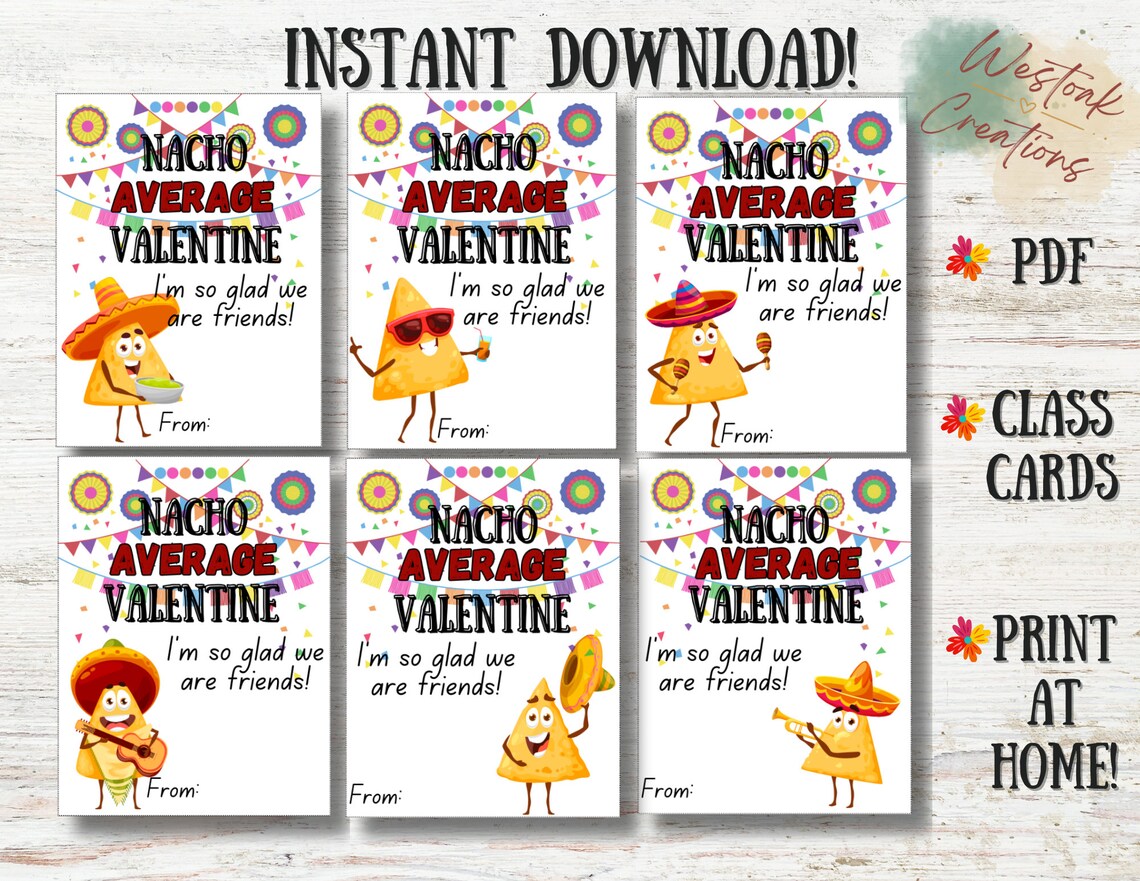 Chip Valentine's Day Card-nacho Average Valentine Card-printable Nacho ...