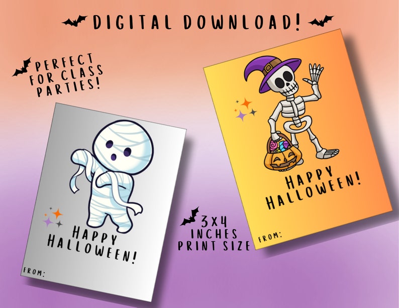 Printable Halloween Cards for Kids, Cute Characters Halloween Cards ...