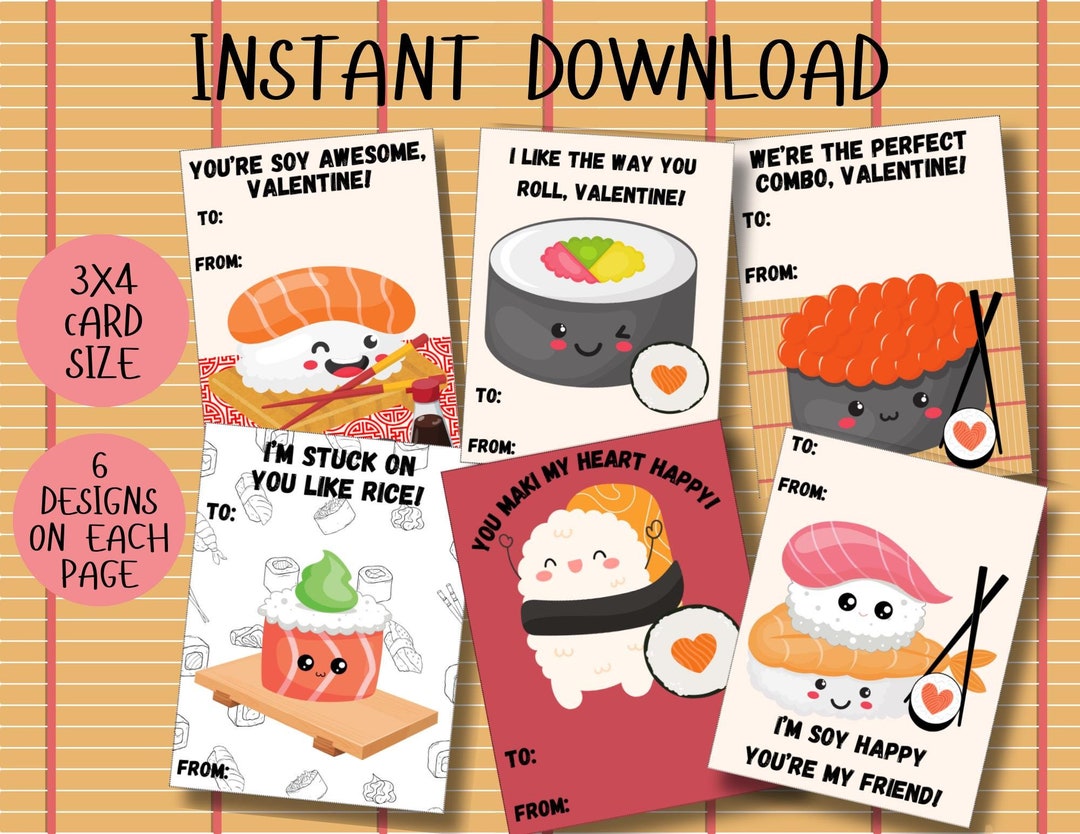 Printable Sushi Valentine's Day Card-sushi Card for Class Party ...