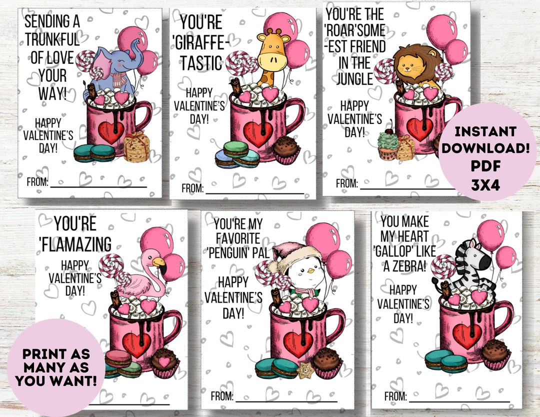 Wild Animals Valentine's Day Card-jungle Valentine's Day-instant ...