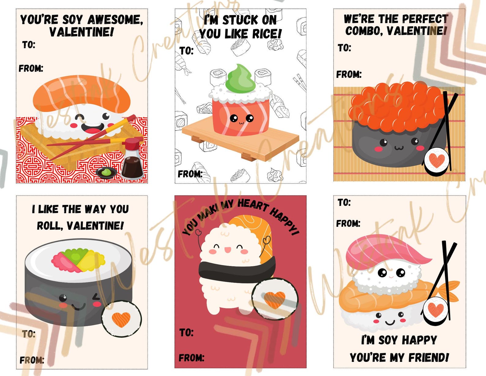 Printable Sushi Valentine's Day Card-sushi Card for Class Party ...