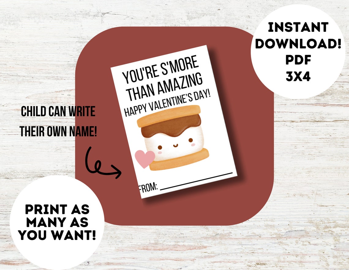 Printable Smore's Card-smore's Valentine's Day Cards-instant Smore's ...