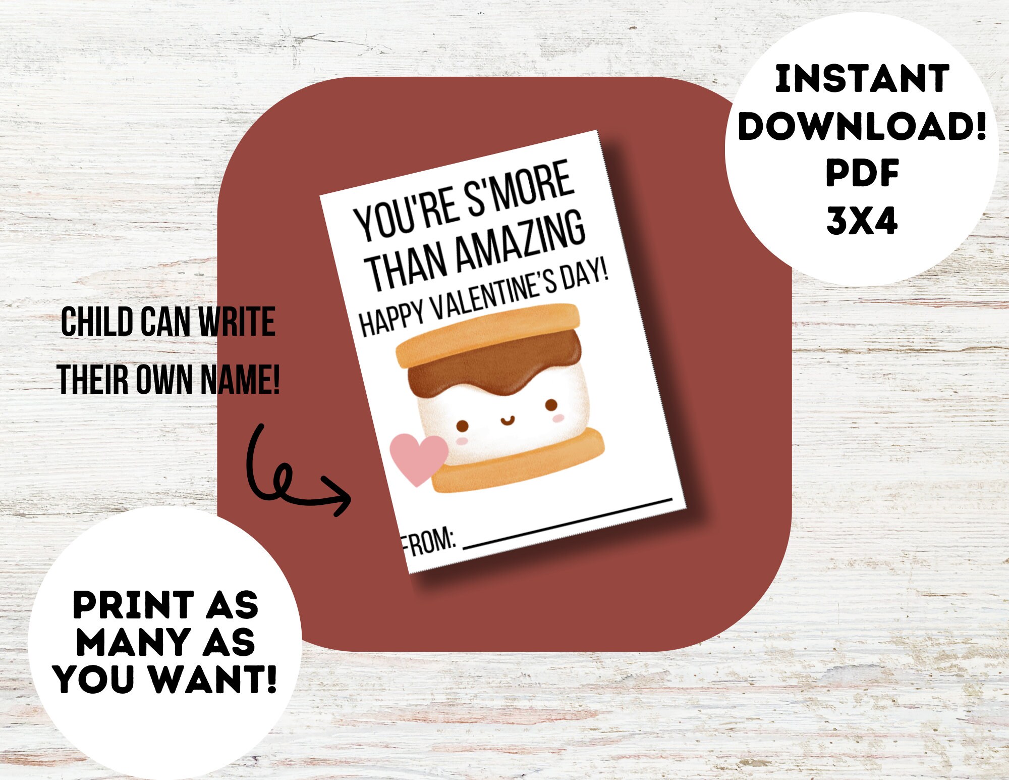 Printable Smore's Card-smore's Valentine's Day Cards-instant Smore's ...
