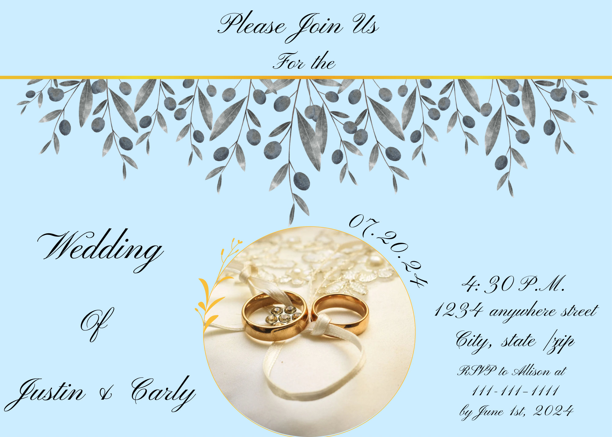 Light Blue Wedding Invitation Template - Etsy