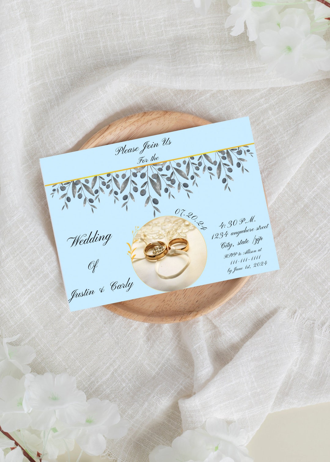 Light Blue Wedding Invitation Template - Etsy