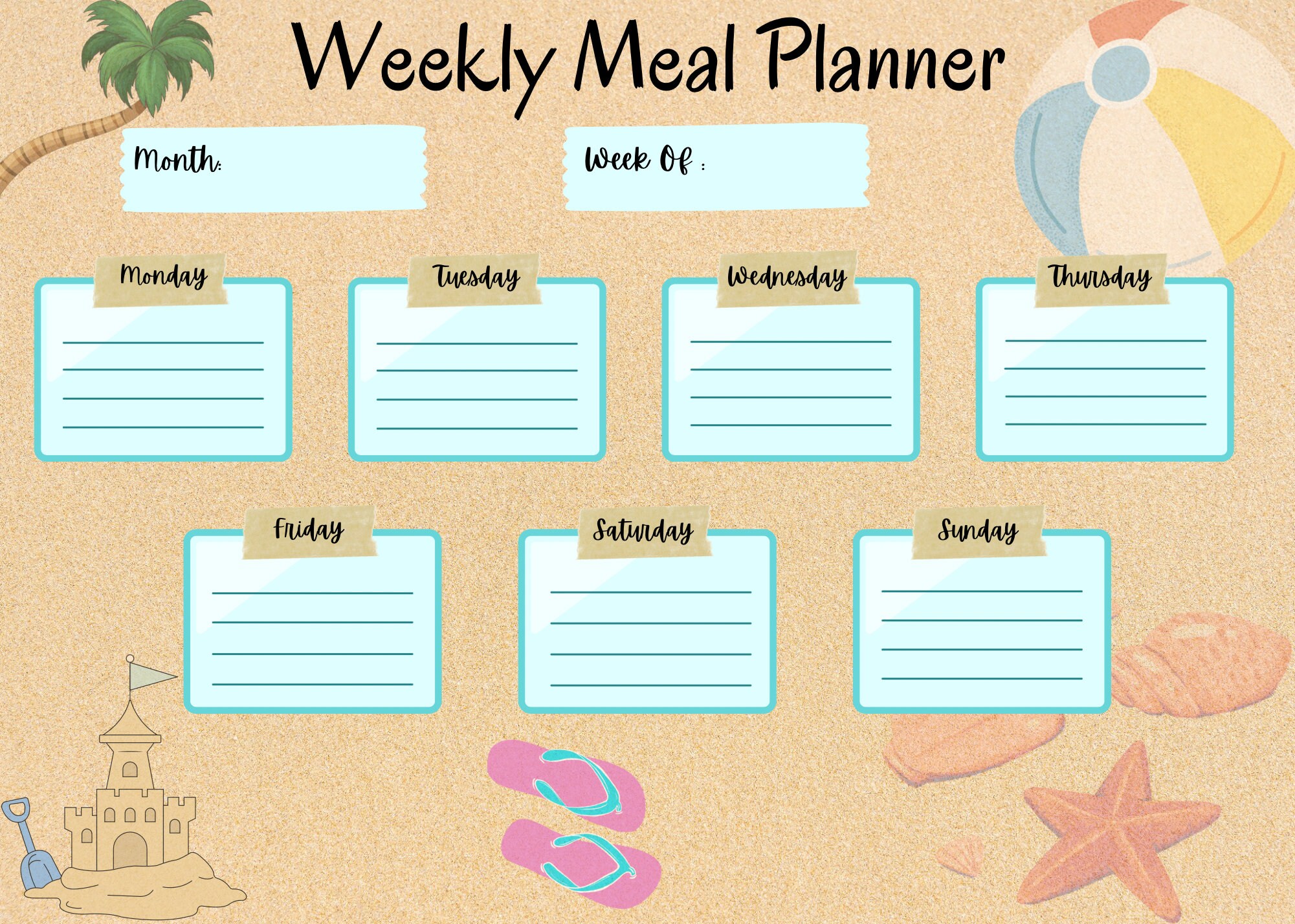 Weekly Meal Planner- Beach Theme - Etsy