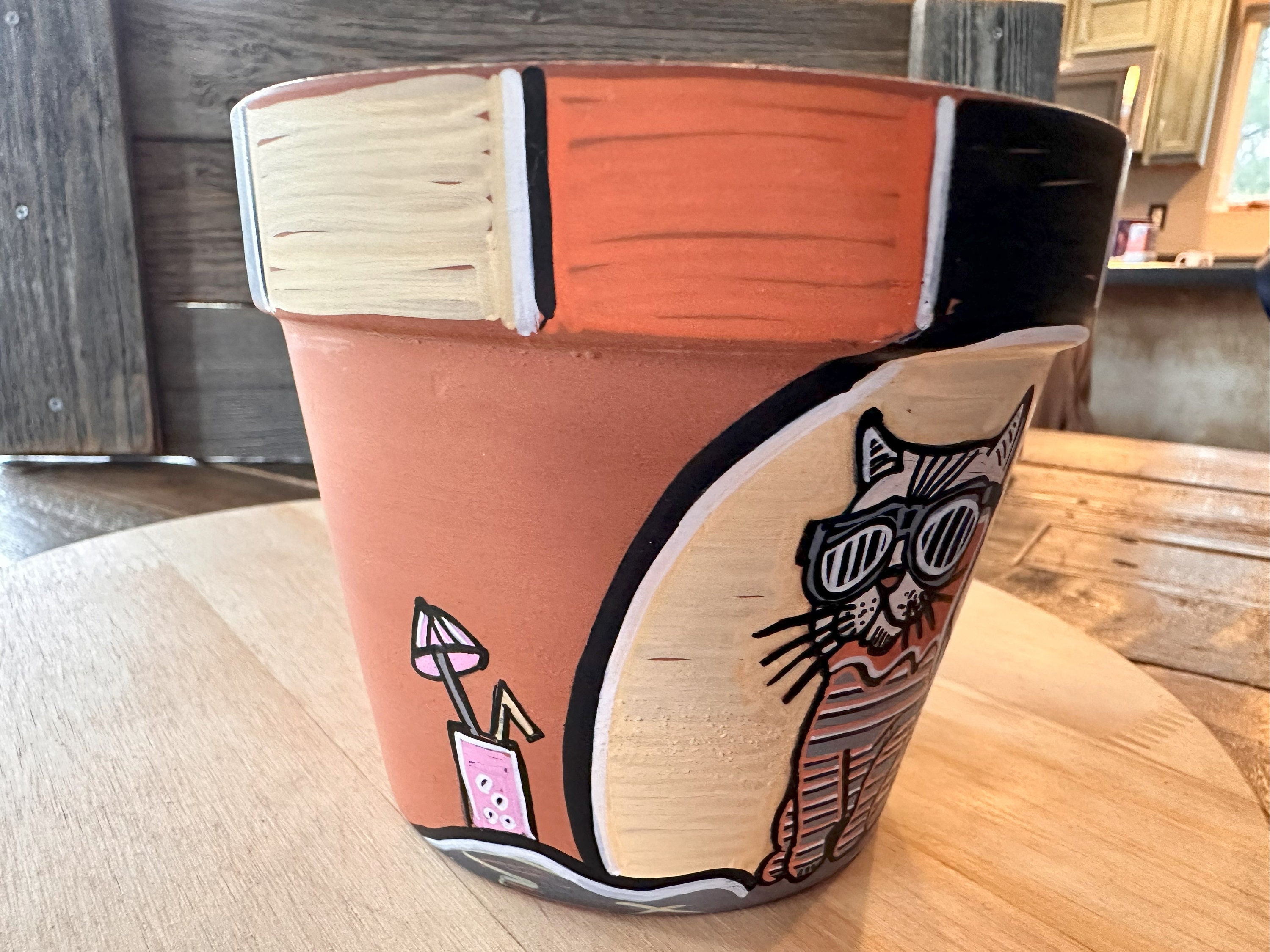 Hand Painted Planter Pot - Cat - Etsy