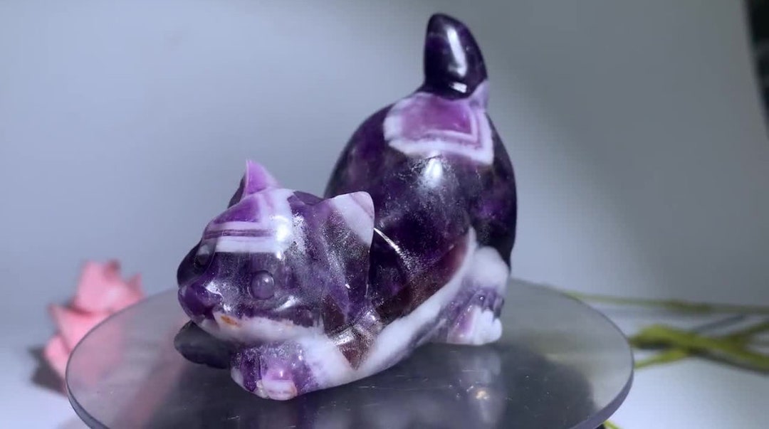 2.2''dreamy Amethyst Cat,natural Quartz Crystal Skull, Hand Carved Cat ...