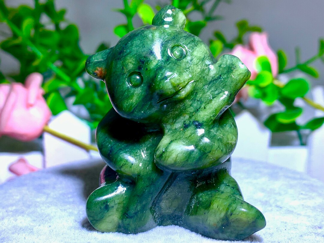 2''green Jade Panda,natural Green Jade Quartz Crystal Skull, Hand ...