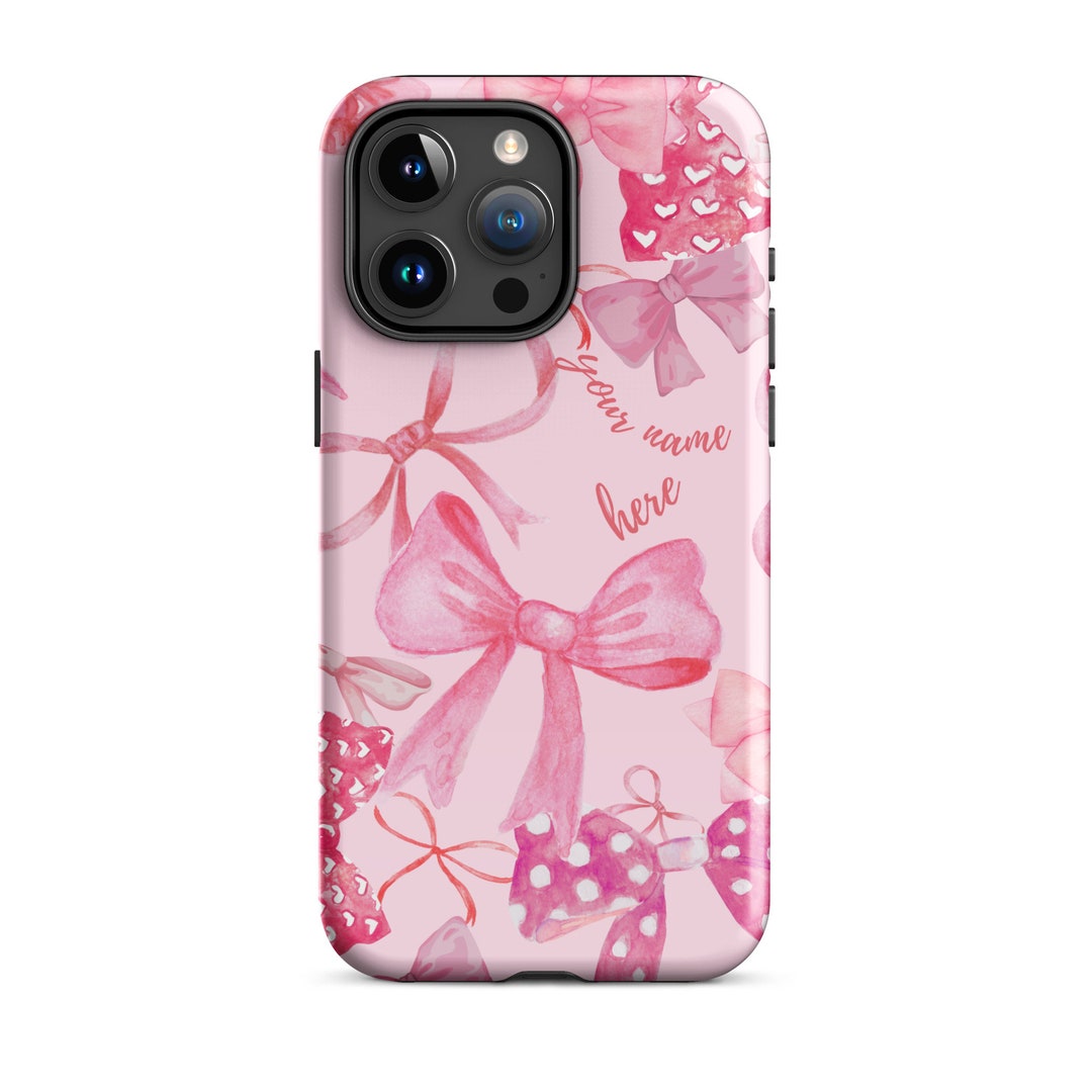 Customizable Coquette Aesthetic Pink Bows Phone Case, Cute Bow Pattern, Girly Phone Case, Slim ...