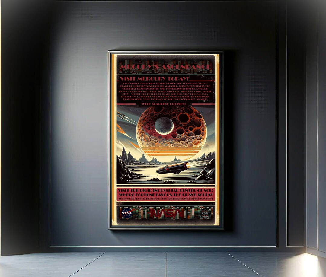 Mercury Retro Travel Poster. Sci-fi NASA Punk Printable Wall Art Decor ...