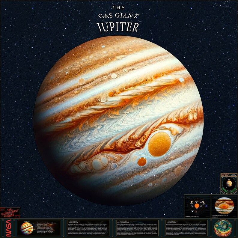 Planet Jupiter Infographic Poster. Sci-fi Wall Art Print, High-quality ...