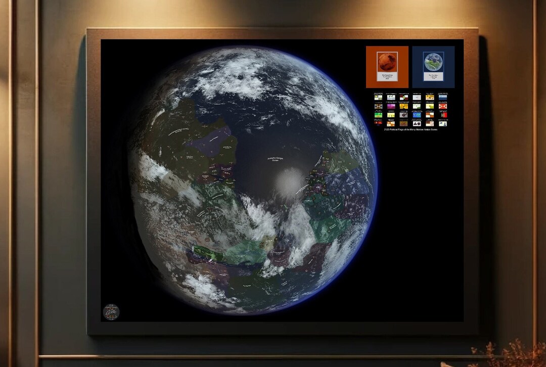 Terraformed Mars Political Borders Poster. Sci-fi Chart of Mars 2123 ...