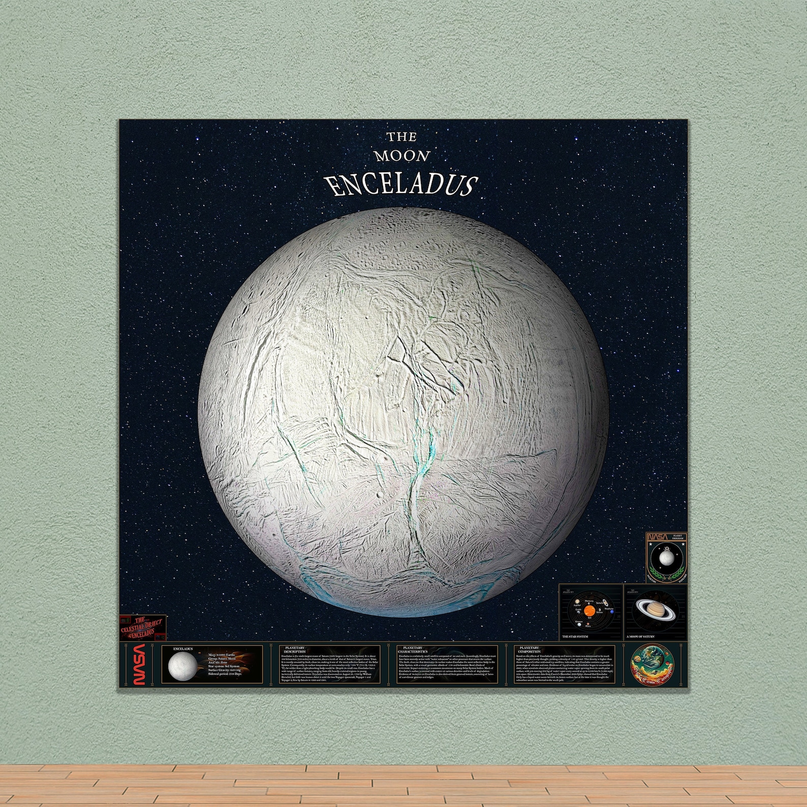 Enceladus Saturn Moon Infographic Poster: NASA Sci-fi Wall Art (digital ...