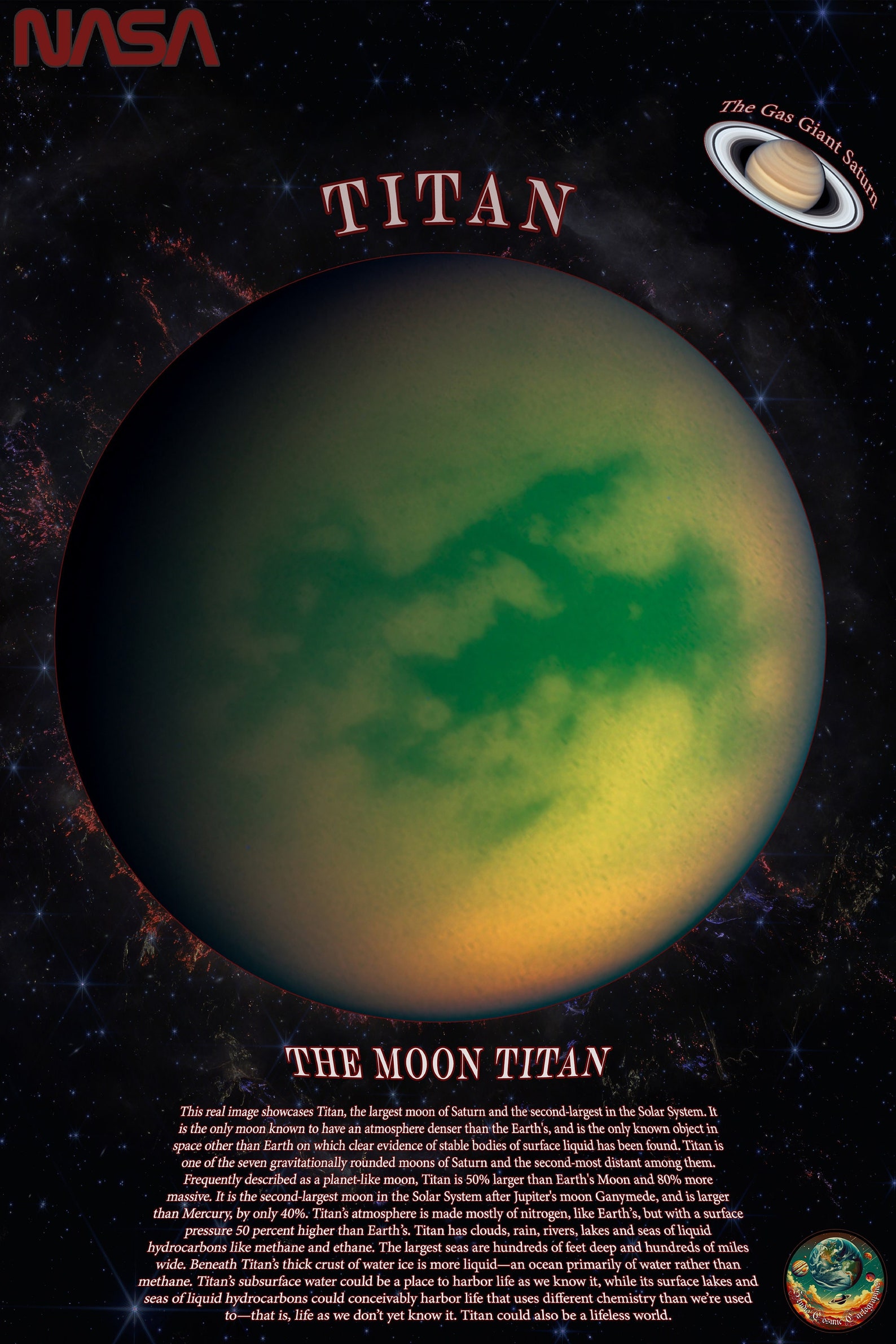 Titan Moon Poster (outer Space Giclée Fine Print) Nasa-inspired Office ...