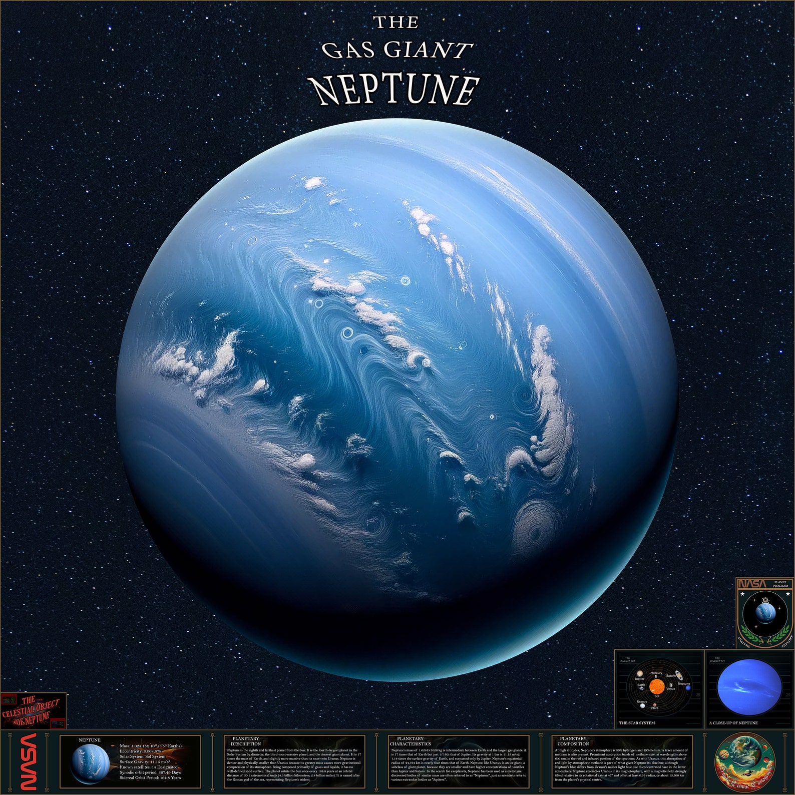 Planet Neptune Infographic Poster. Sci-fi Wall Art Print, High-quality ...