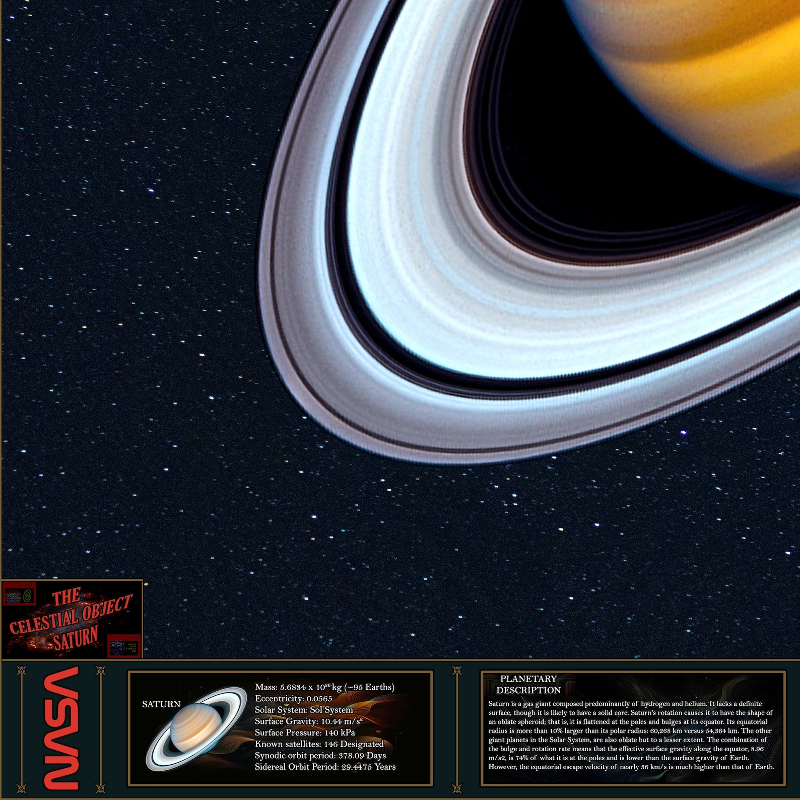 Planet Saturn Infographic Poster: NASA Sci-fi Wall Art (digital ...