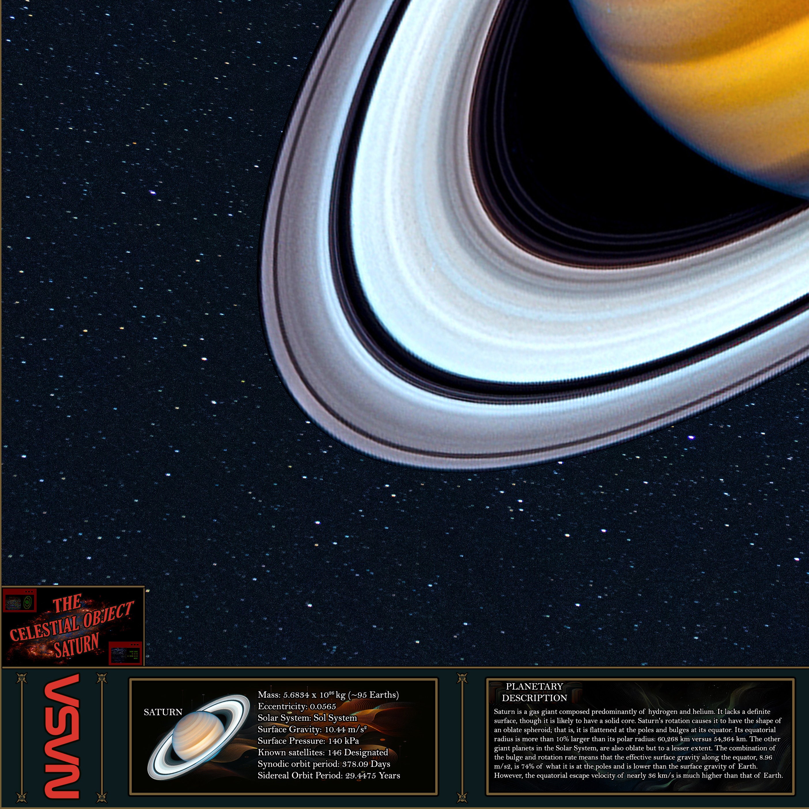 Planet Saturn Infographic Poster: NASA Sci-fi Wall Art (digital ...