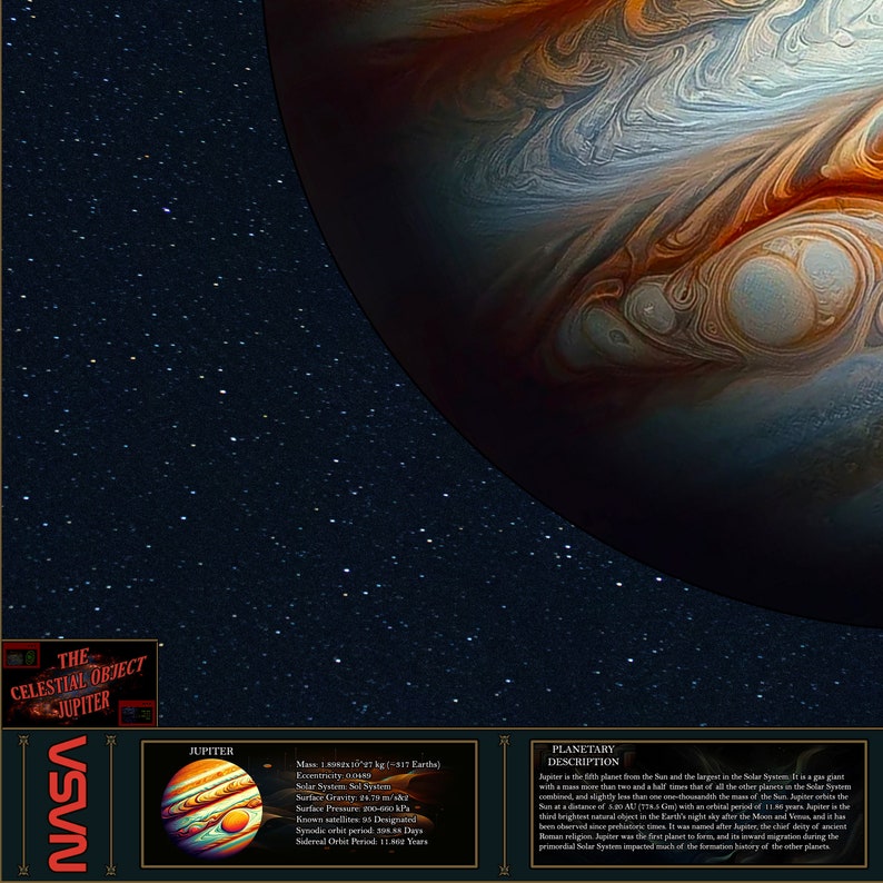 Planet Jupiter Infographic Poster. Sci-fi Wall Art Print, High-quality ...