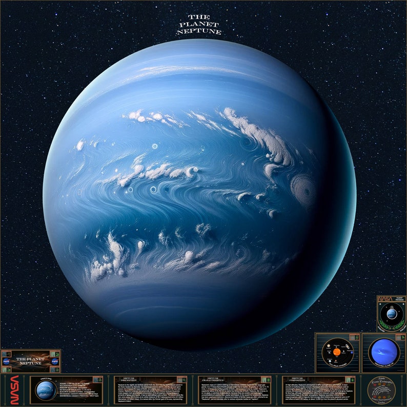 Planet Neptune Infographic Poster. Sci-fi Wall Art Print, High-quality ...