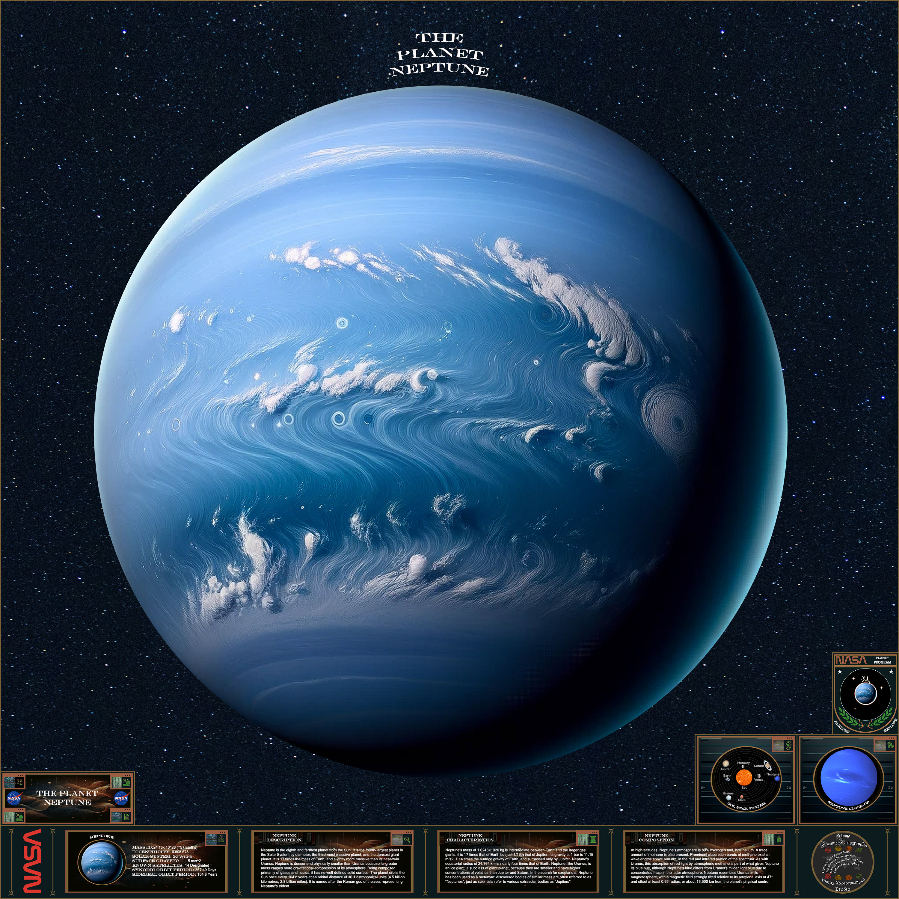 Planet Neptune Infographic Poster. Sci-fi Wall Art Print, High-quality ...