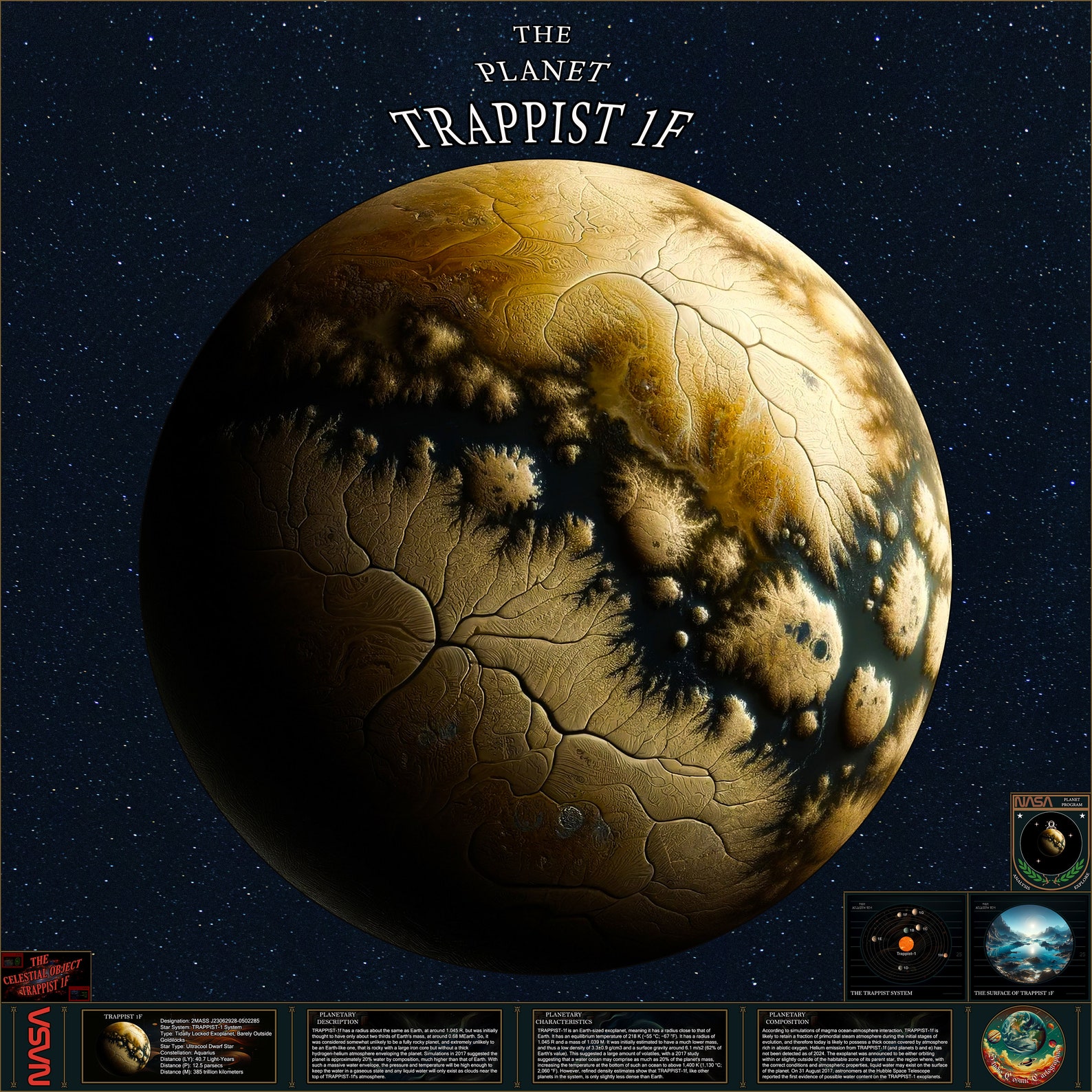 Trappist-1f Exoplanet Infographic Poster. Sci-fi Wall Art Print, High ...