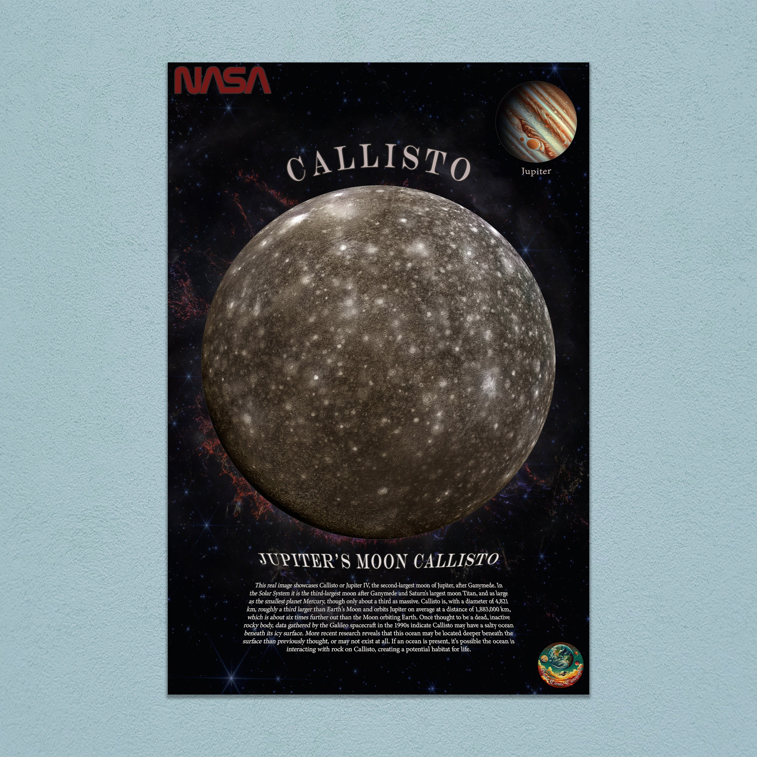 Callisto, Jupiter’s Moon Poster, Outer Space Wall Print, NASA Inspired ...