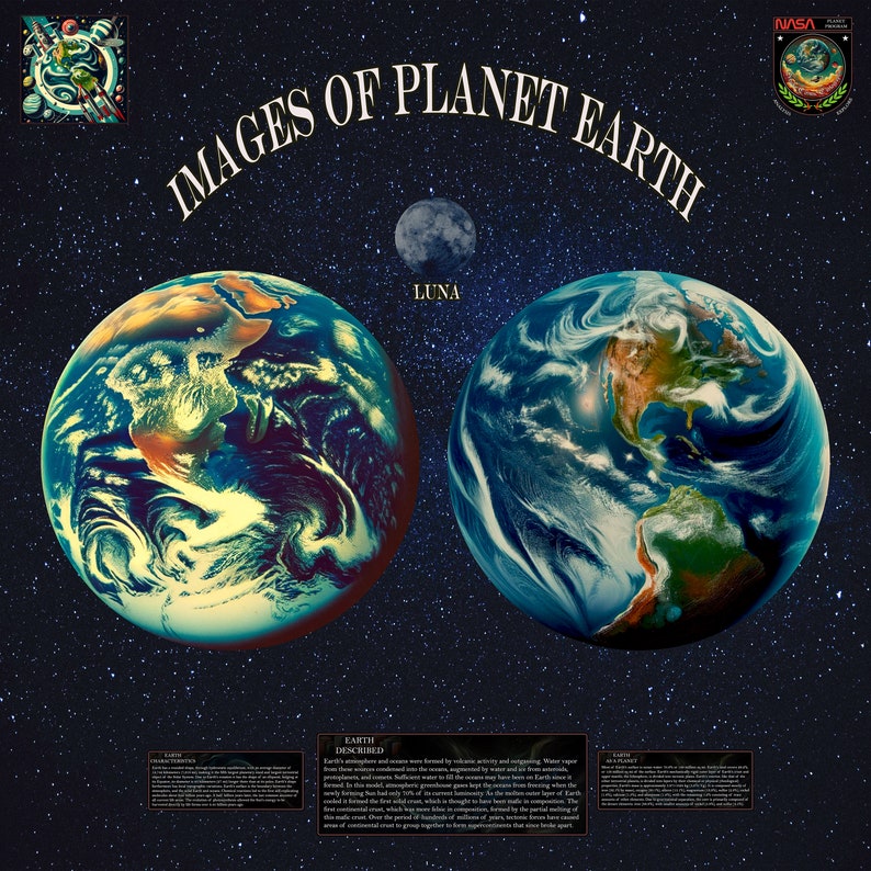 Planet Retro Earth Infographic Poster. Sci-fi Wall Art Print, High ...