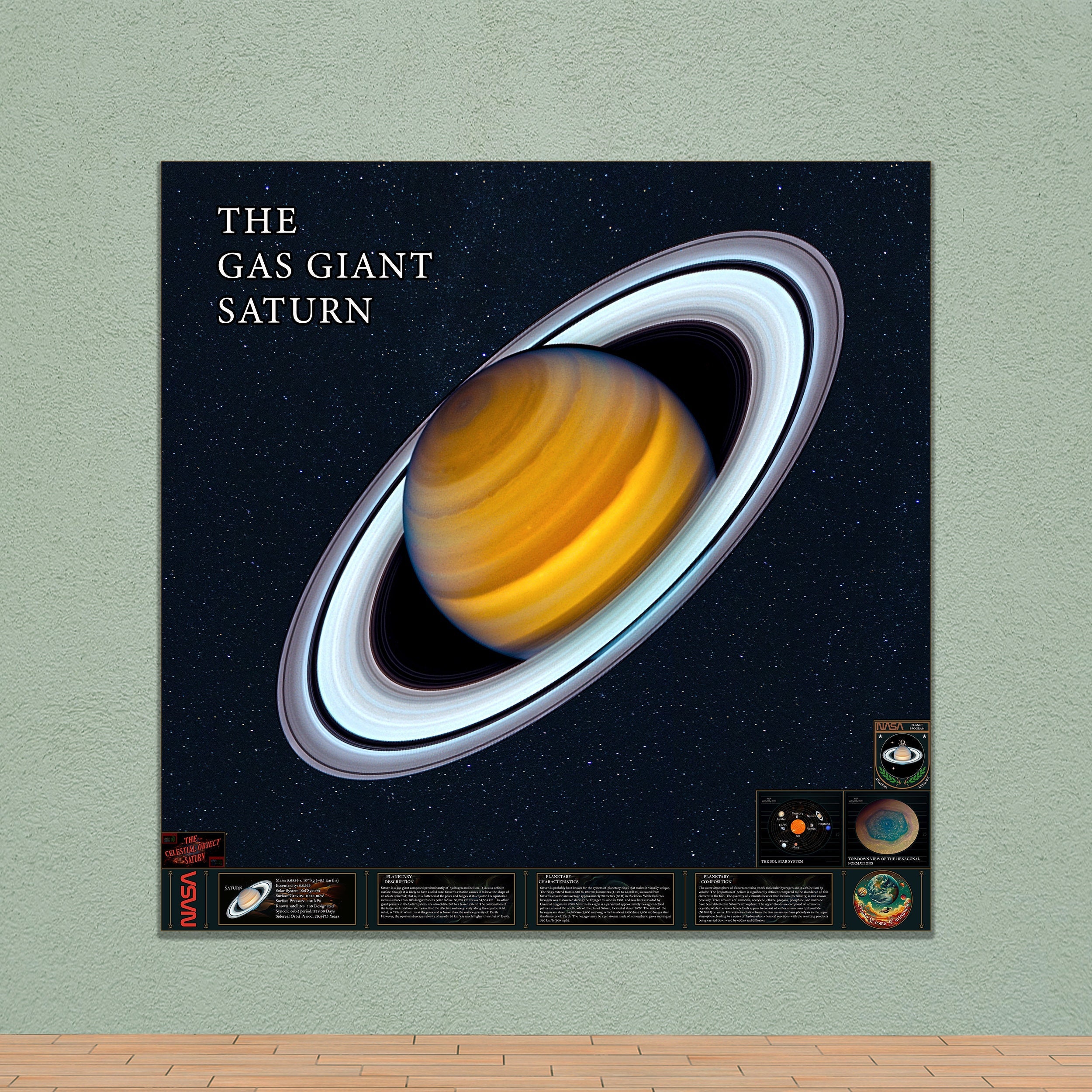 Planet Saturn Infographic Poster: NASA Sci-fi Wall Art (digital ...