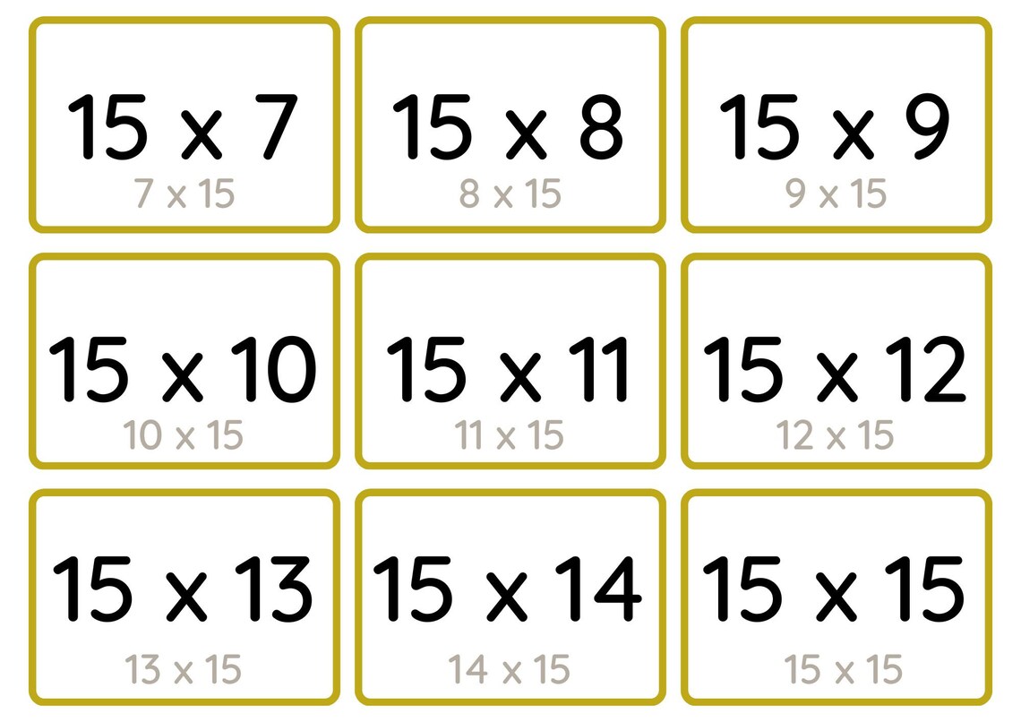 Multiplication Flashcards (timetables 1 to 15) - Etsy