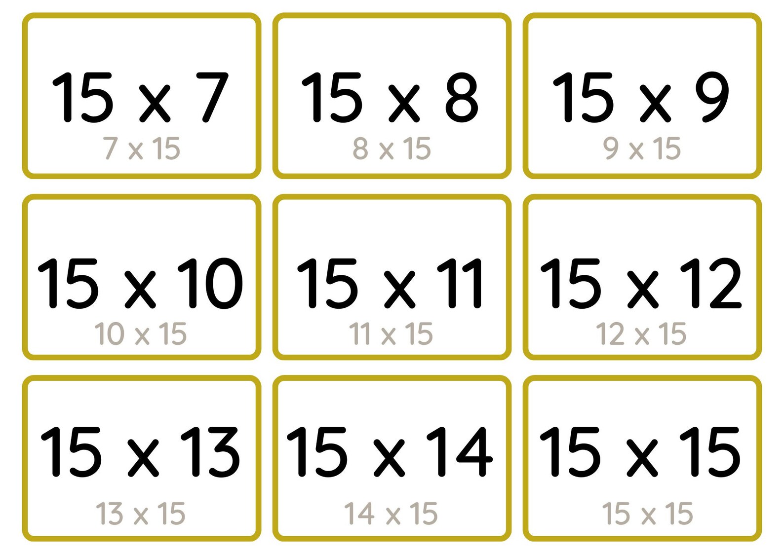 Multiplication Flashcards (timetables 1 to 15) - Etsy