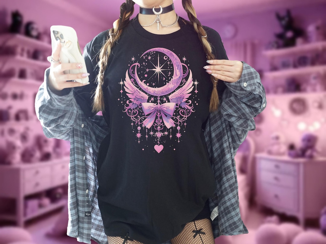 Pastel Goth Angel Moon Shirt, Creepy Cute Tee, Yami Kawaii Goth Clothes ...