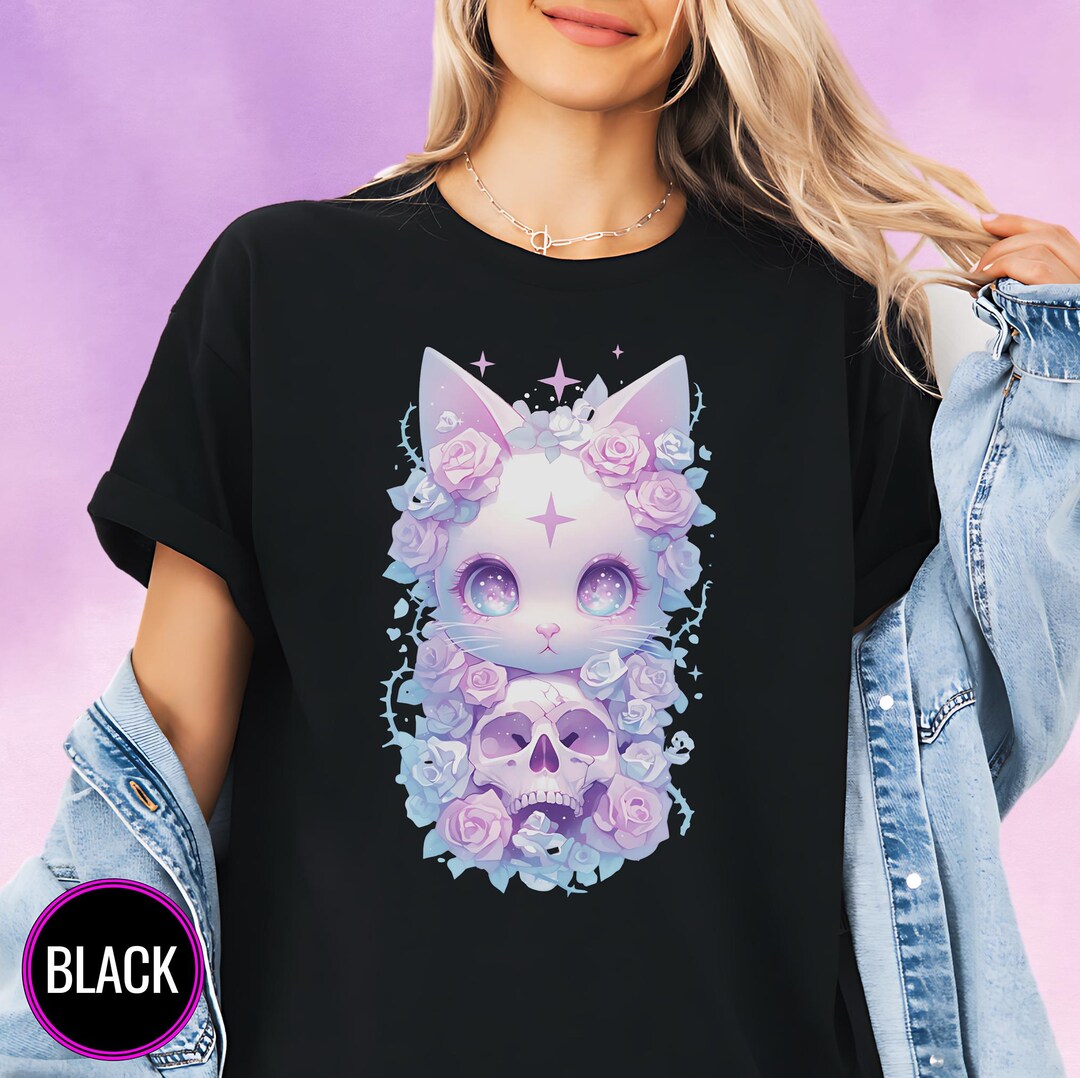 Creepy Cute Cat Skull Tee, Pastel Goth T-shirt, Yami Kawaii Goth ...