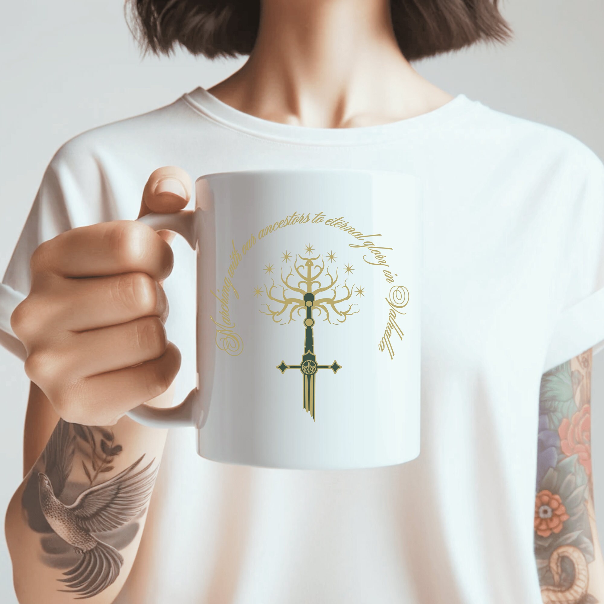 Norse Viking Mug Stylish Nordic Sword Aesthetic, Gold Lettering, Norse ...