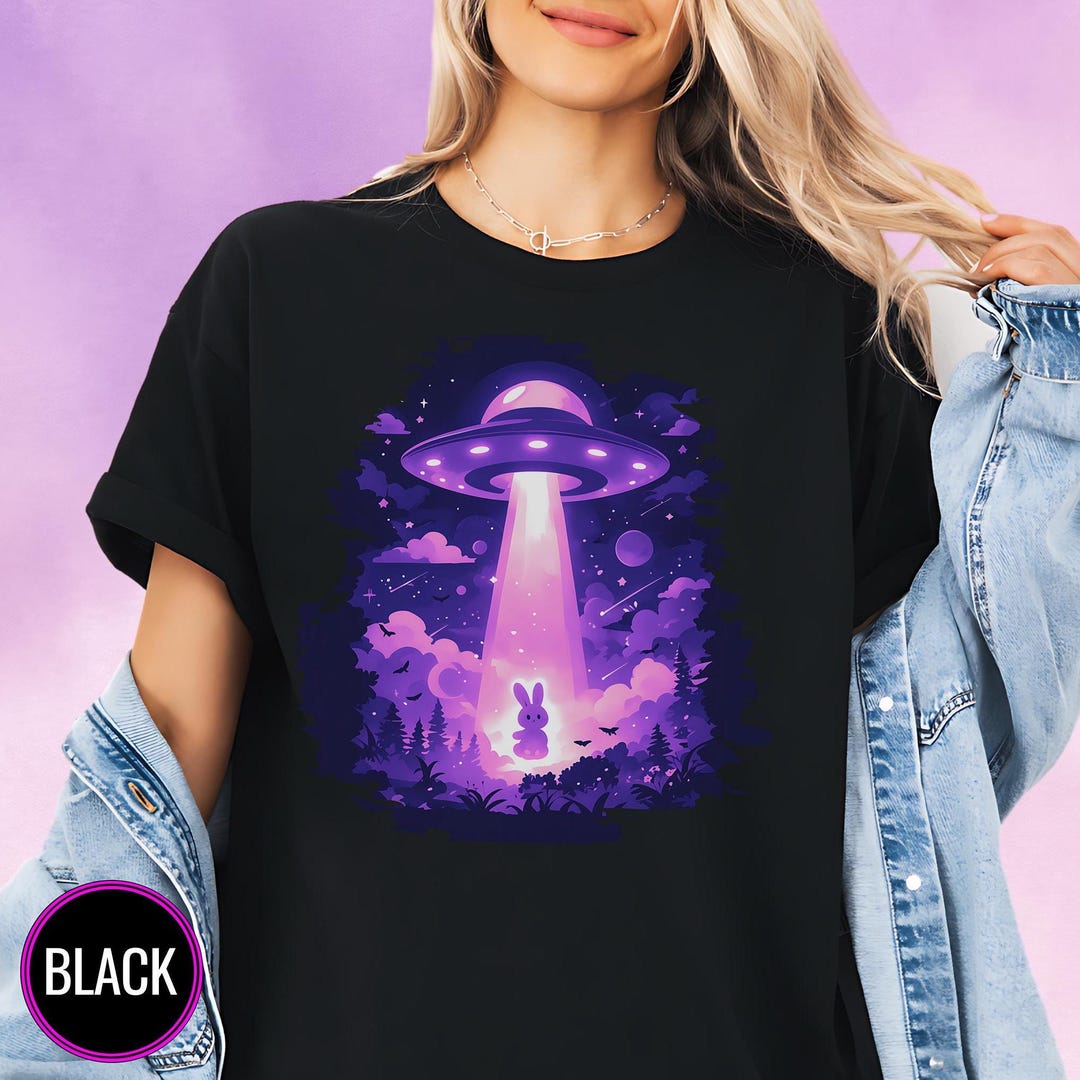 Pastel Goth Bunny UFO Shirt, Yami Kawaii Abduction Tee, UFO Fantasy ...