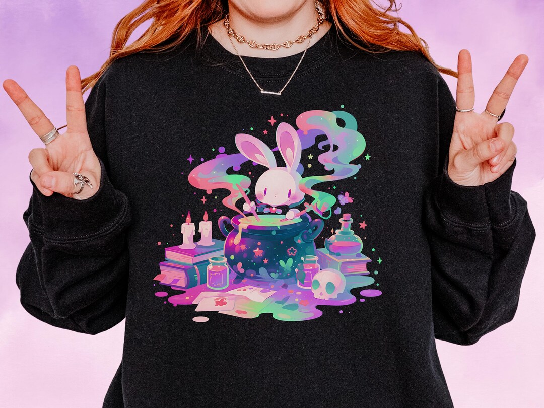 Pastel Goth Witchy Rabbit Sweatshirt, Creepy Cute Sweater, Yami Kawaii ...