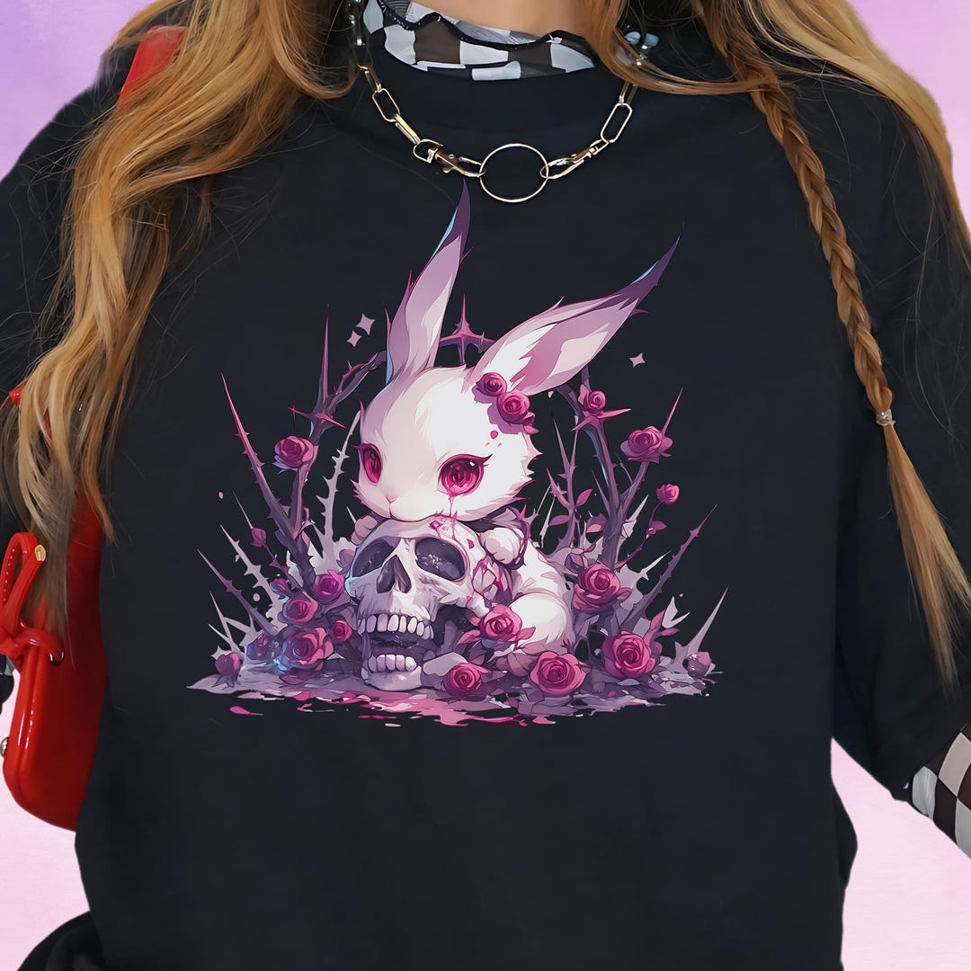 Creepy Cute Bunny T-shirt, Weirdcore Pastel Goth Tee, Yami Kawaii ...
