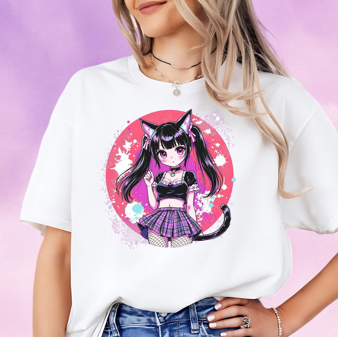 Kawaii Neko Girl Anime T-shirt for Girls Into Harajuku & Alternative ...