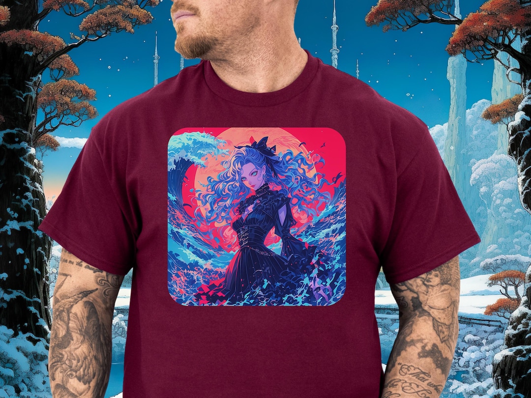 Anime Girl Tee, Red Moon Manga Tshirt, Harajuku Top, Waifu Shirt, Manga ...