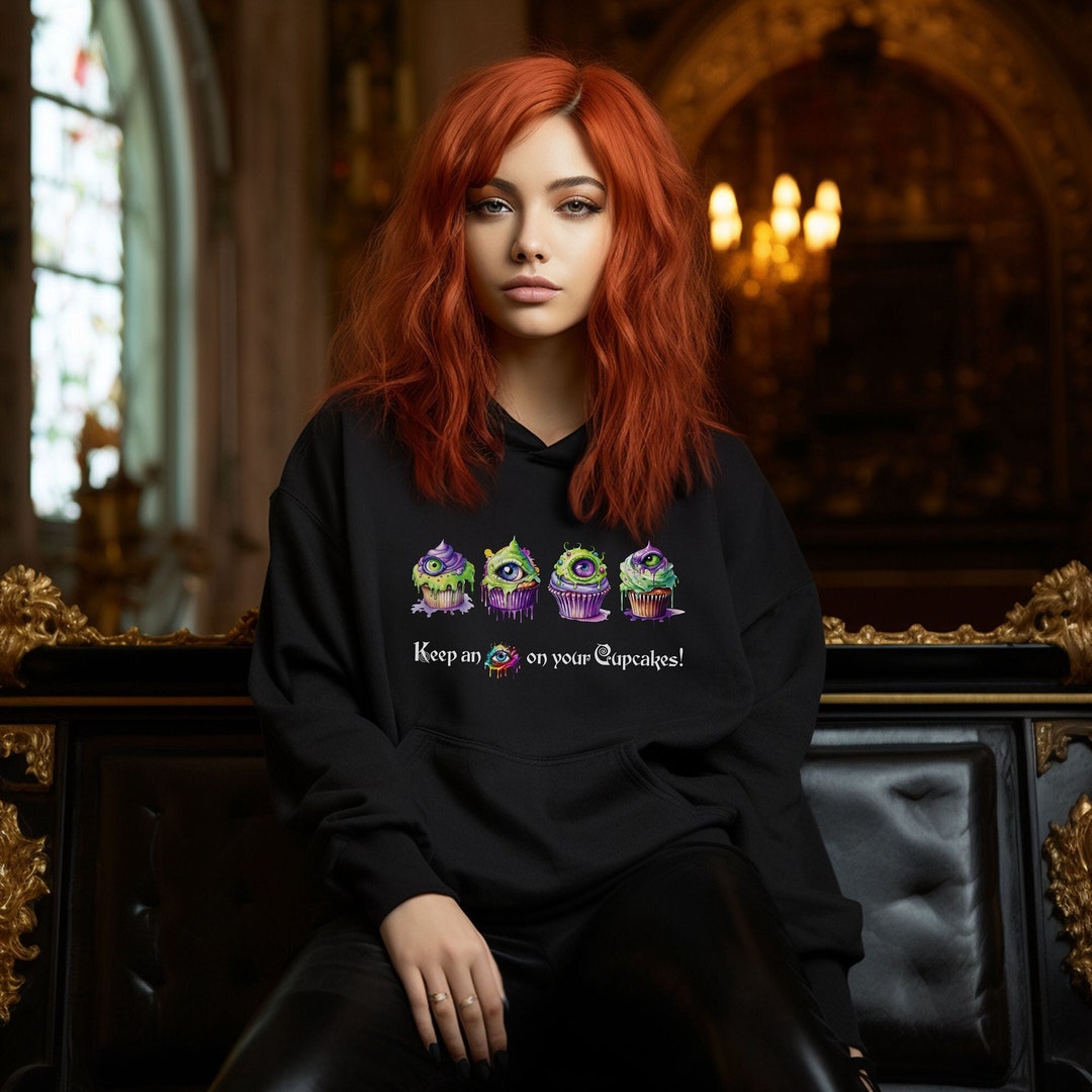 Weirdcore Aesthetic Dark Pastel Goth Hoodie, Dreamcore Eyeball Cupcake ...