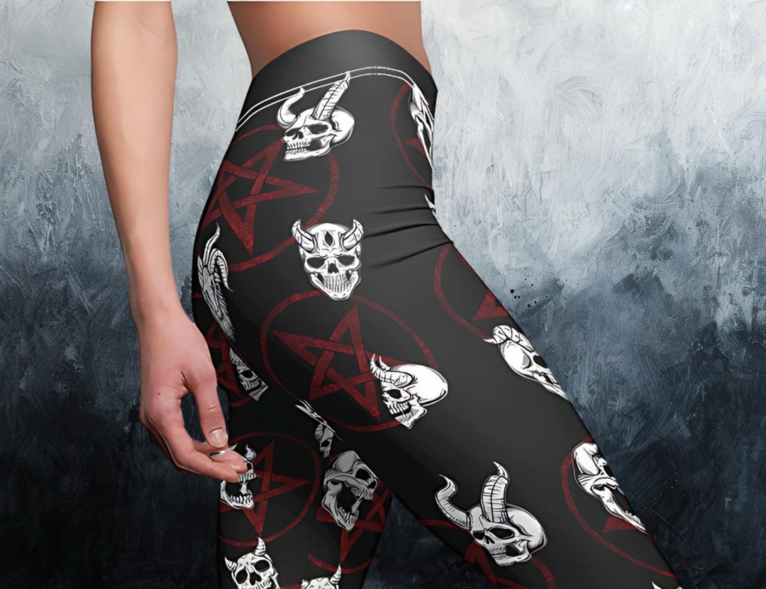 Gothic Skull Leggings, Pentagram Design Yoga Pants, Alt Clothing ...